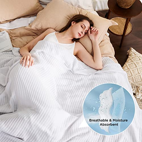 Bedsure 100% Cotton Muslin Blankets for Adults - Breathable and Lightweight Muslin Throw Blanket for All Seasons, White Soft Gauze Spring Blanket for Couch, Sofa, Bed (50x60 Inches)