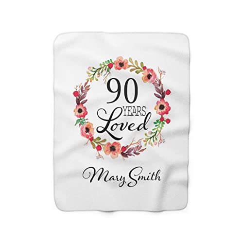 Personalized 90th Birthday Gifts for Women - 90 Year Old Female - 90 Years Loved Throw Blankets for Her Mom Grandma Sherpa Fleece Blanket