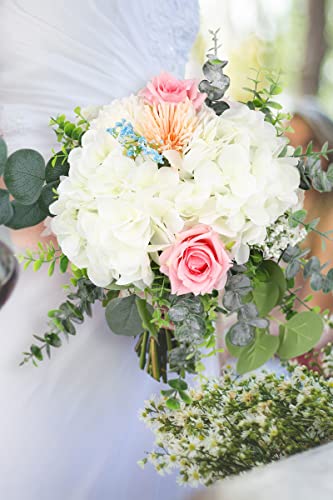 AVIVIHO White Hydrangea Silk Flowers Heads Pack of 10 Ivory White Full Hydrangea Flowers Artificial with Stems for Wedding Home Party Shop Baby Shower Decor