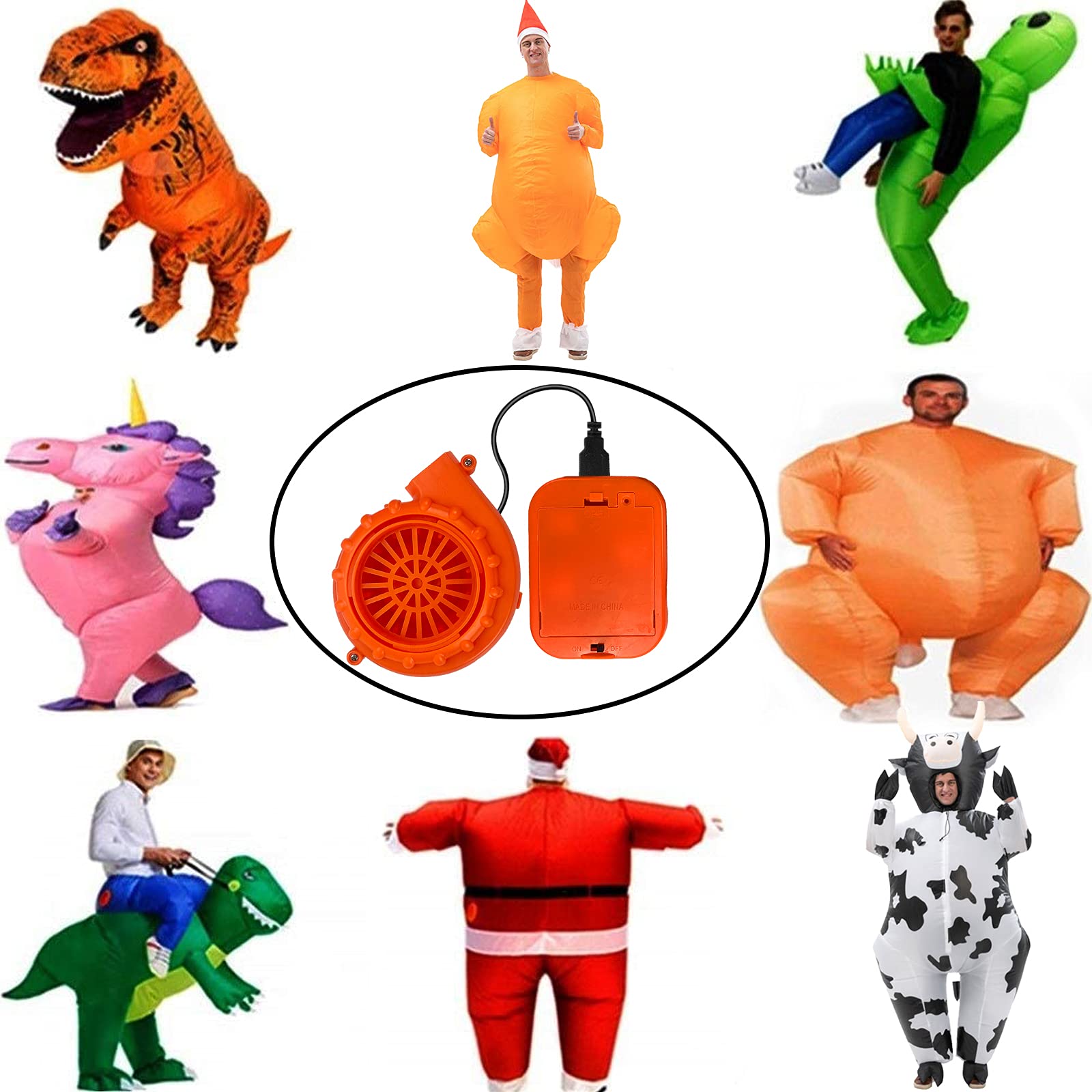 ChristmaxStore Mini Blower Fan for Inflatable Costume Fans for Dinosaur Halloween Costume Orange