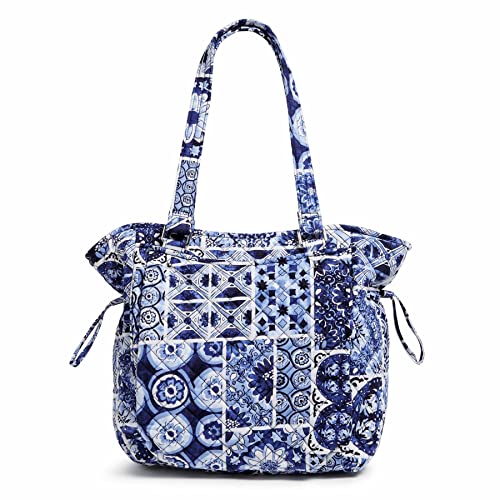 Vera Bradley Women's Cotton Glenna Satchel Purse, Island Tile Blue - Recycled Cotton, One Size