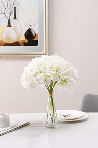 AVIVIHO White Hydrangea Silk Flowers Heads Pack of 10 Ivory White Full Hydrangea Flowers Artificial with Stems for Wedding Home Party Shop Baby Shower Decor