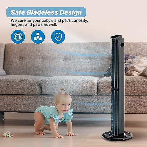 Simple Deluxe 40 Inch Oscillating Tower Fan for Bedroom, 6 Speeds Standing Fan with Essential Oil Diffuser, 30ft/s Velocity Cooling Fan for Indoors with Remote, 15H Timing, 3 Modes