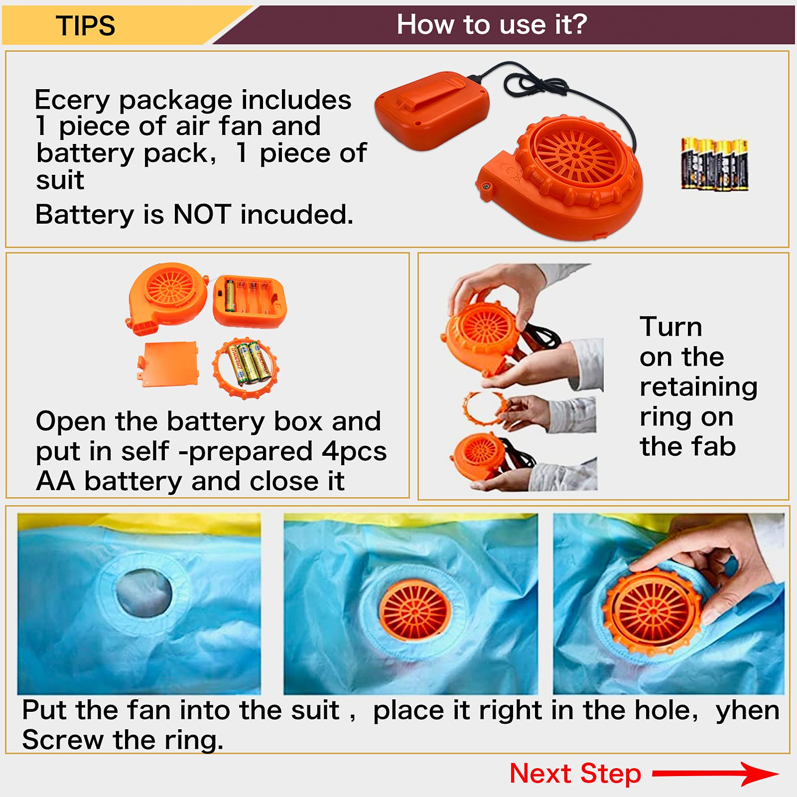 ChristmaxStore Mini Blower Fan for Inflatable Costume Fans for Dinosaur Halloween Costume Orange