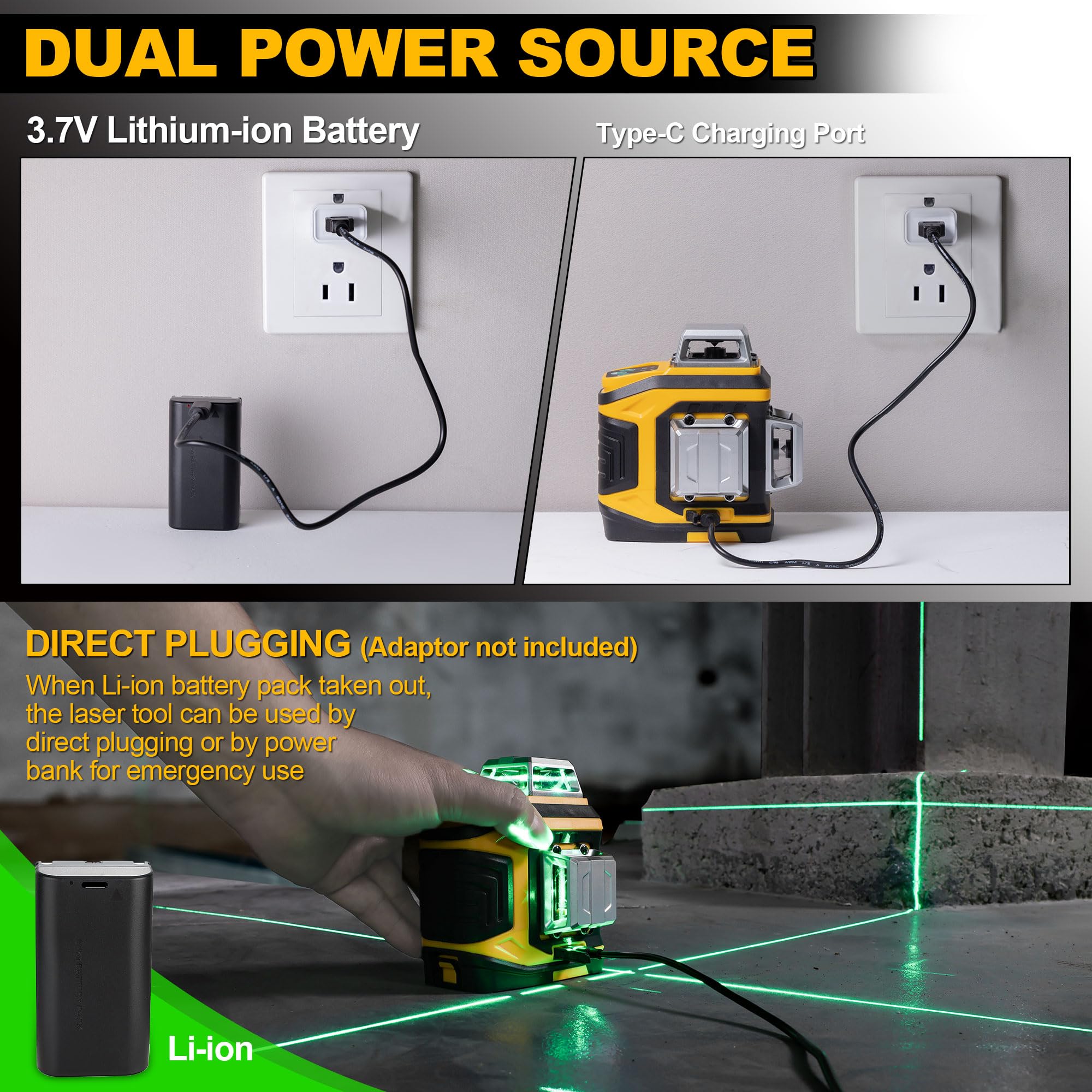 PREXISO Laser Level 3 X 360° Self Leveling - Rechargeable Cross Line Leveler, Green Line Laser Level with Tripod, Magnetic Base, Green Glasses, Portable Bag for Construction, Tile, Home Renovation