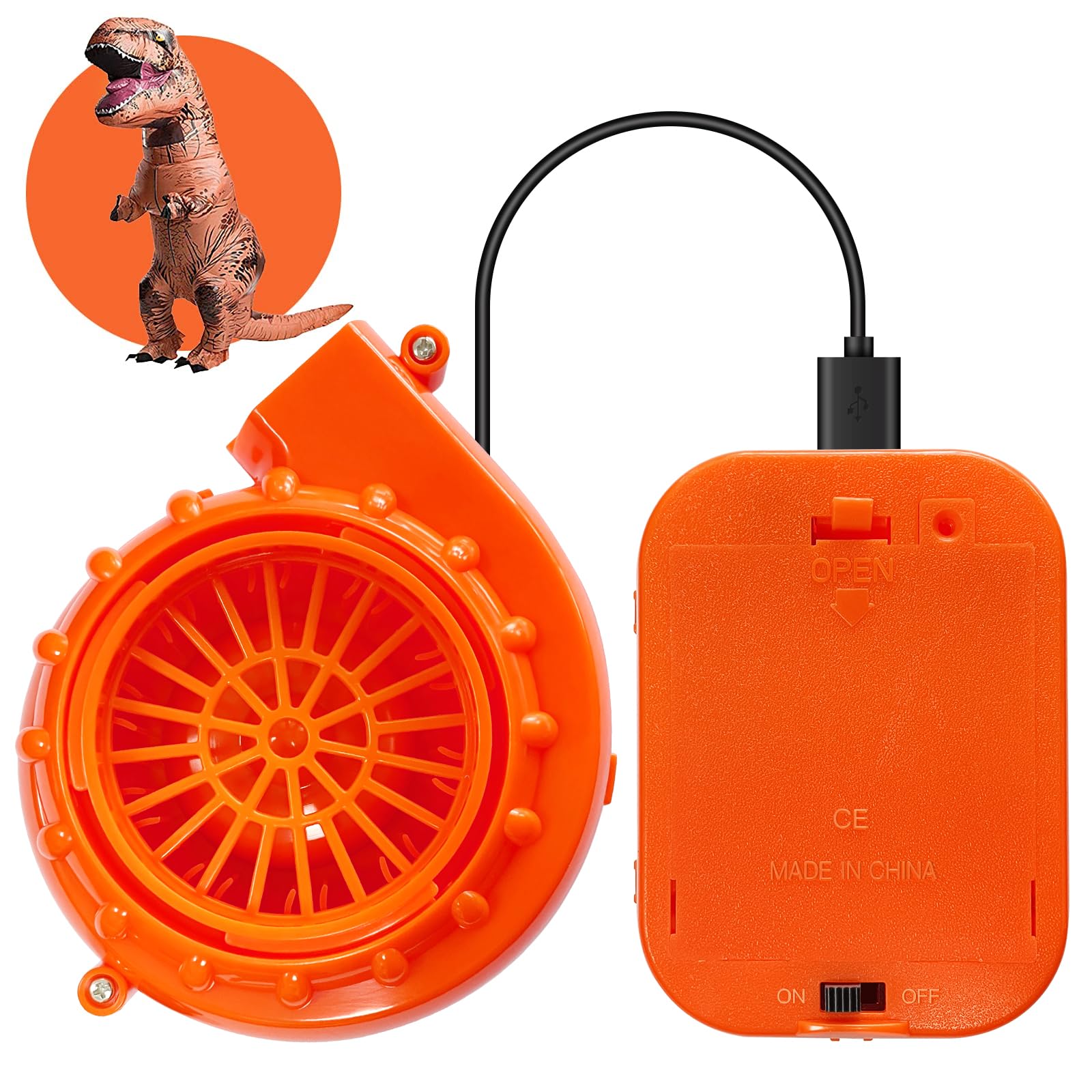 ChristmaxStore Mini Blower Fan for Inflatable Costume Fans for Dinosaur Halloween Costume Orange