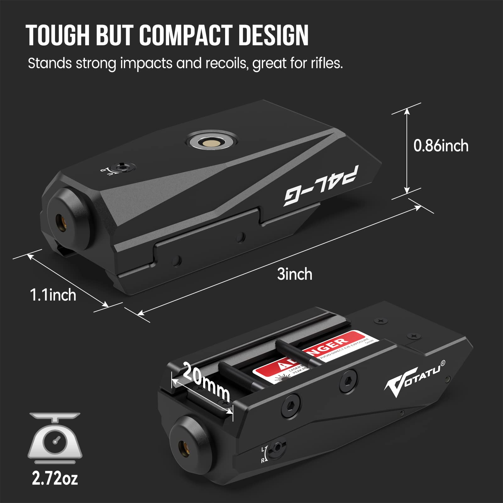 Votatu P4L-G Picatinny Laser Sight for Rifle, Tactical Green Laser Beam with Strobe Function, USB Magnetic Rechargeable