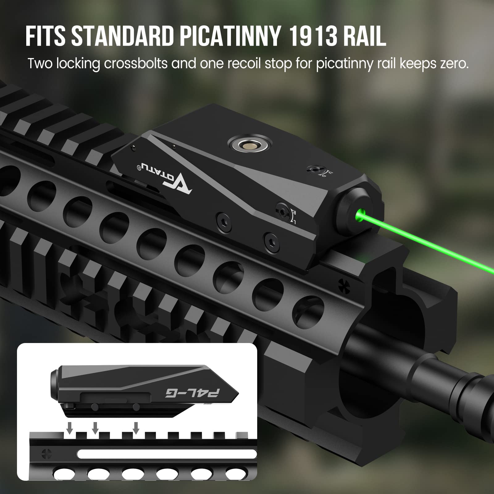 Votatu P4L-G Picatinny Laser Sight for Rifle, Tactical Green Laser Beam with Strobe Function, USB Magnetic Rechargeable