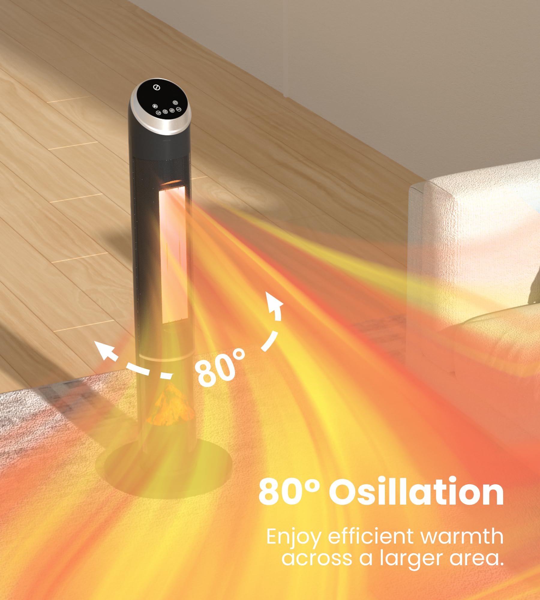 Mountman Space Heater, 38" Tower Heater with Remote, 3 Modes, 80° Osillation, Overheating & Tip-Over Protection, Electric Heater for Large Room, Office Use