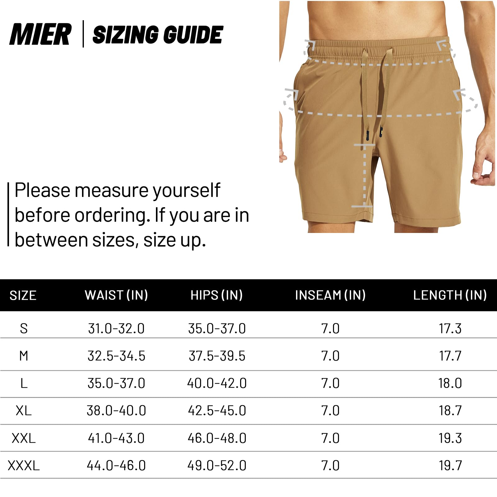 MIER Men's Quick Dry Running Shorts with Zipper Pockets, 7" Athletic Workout Gym Exercise Fitness Shorts Without Liner/Brief, Khaki, XL