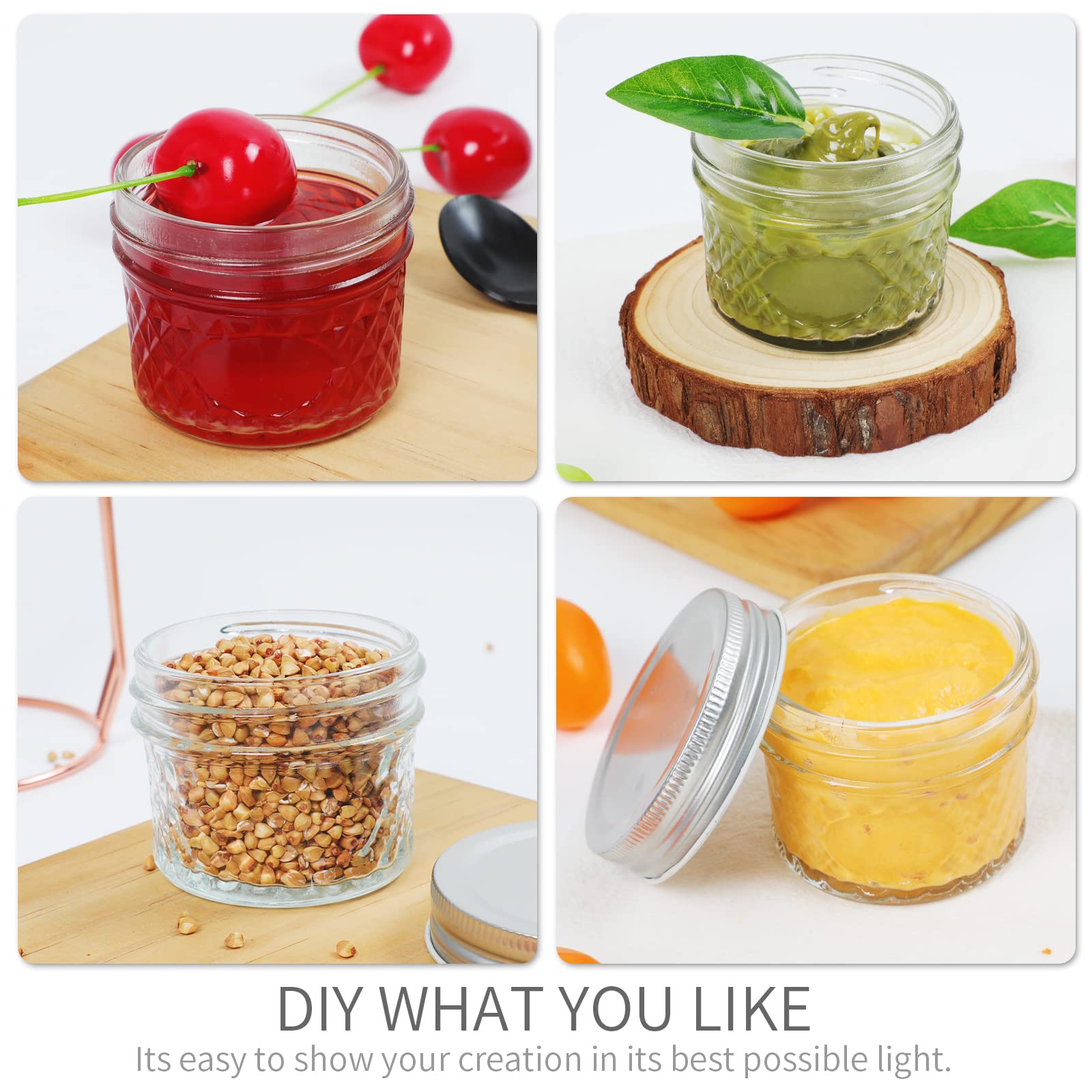 VERONES Mason Jars Canning Jars, 4 OZ Jelly Jars With One Piece Regular Lids, Ideal for Jam, Honey, Wedding Shower Favors, DIY Spice Jars, 40 PACK