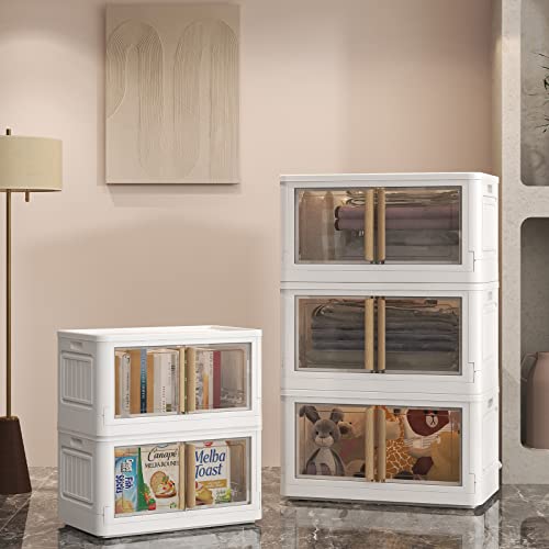 Nafenai Storage Bins with Lids - Folding plastic storage bin,44 Quart Collapsible storage box with Wheels,Double Door Stackable Closet Organizers,Storage boxs for Home