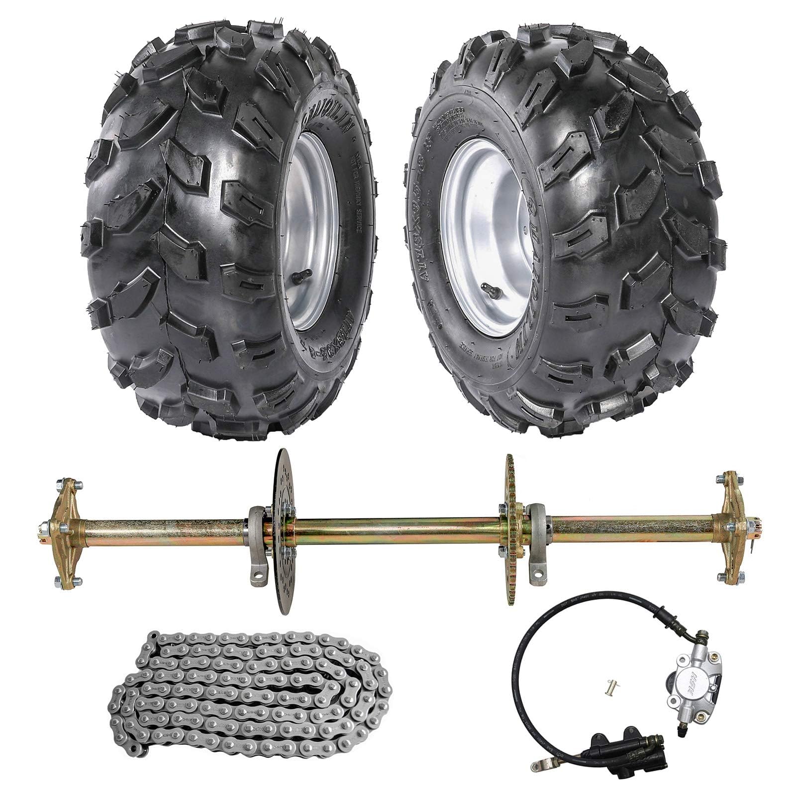 YC Yier 32" Go Kart Rear Live Axle Kit w/ 18x9.50-8" Wheels Tires Rims, 428 41T sprocket, Brake Assembly DIY Parts for Go Cart ATV Quad Golf Cart Buggy Four Wheels Drift Trike