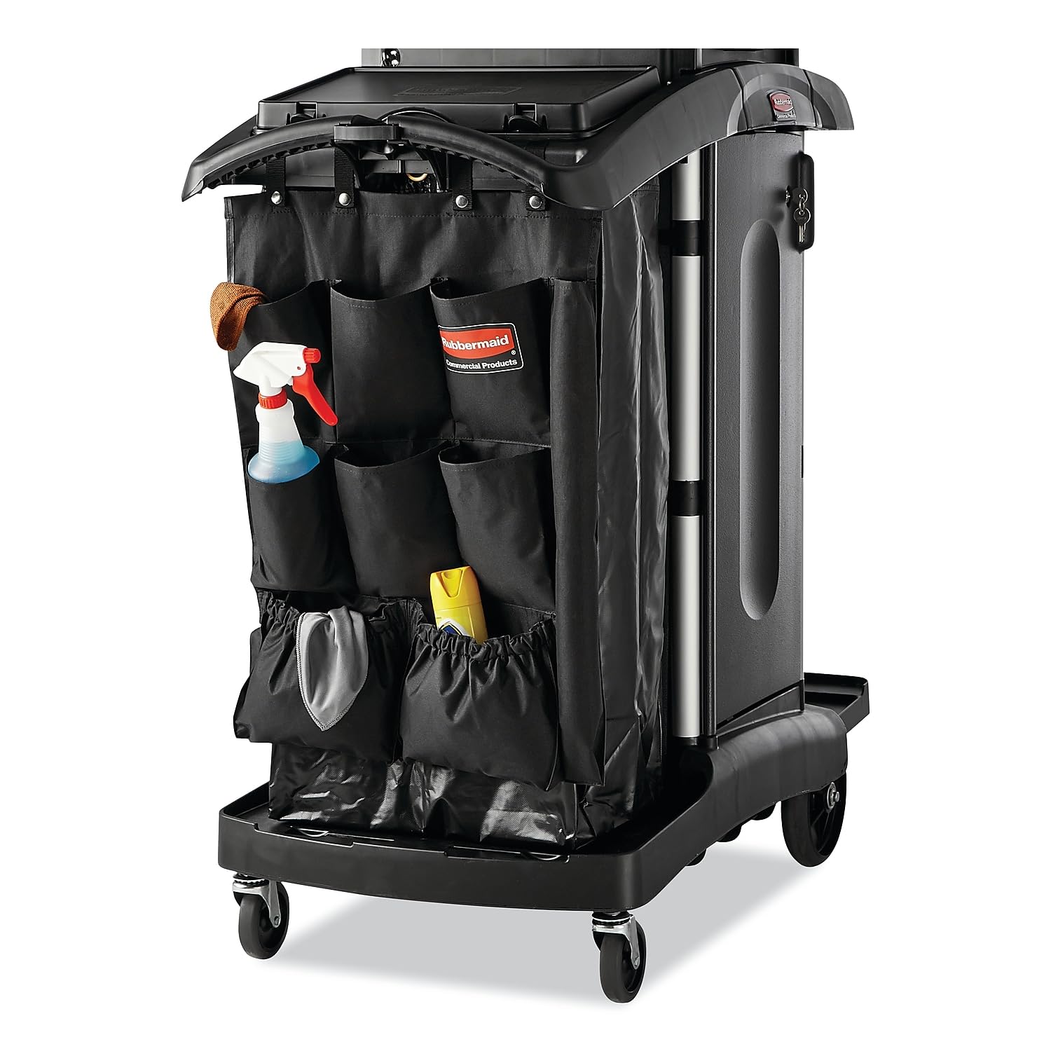Rubbermaid Commercial Products 9-Pocket Housekeeping Cart Organizer, Black, Garbage Bin Caddy for Cleaning Supplies, Compatible with Any Cart for Material Transport/Storage