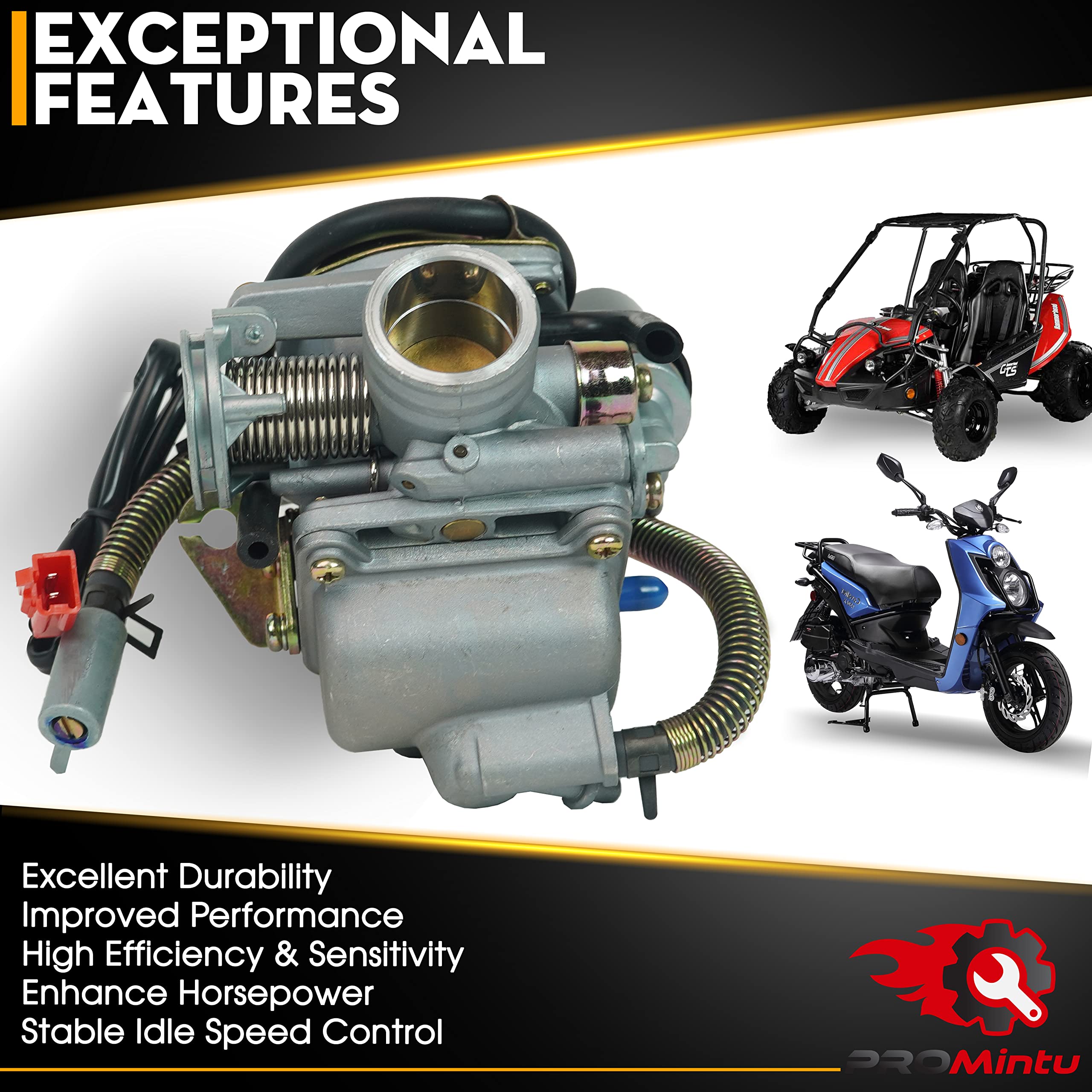 PROMintu Carburetor Carb Replaces For American YardSport Sportworks YS200 200 XLT UTV 14925 150cc Engine, 4 stroke GY6 ATVs, Scooters, Mopeds 150cc Go Kart Engine, 150cc Dune Buggie Engine