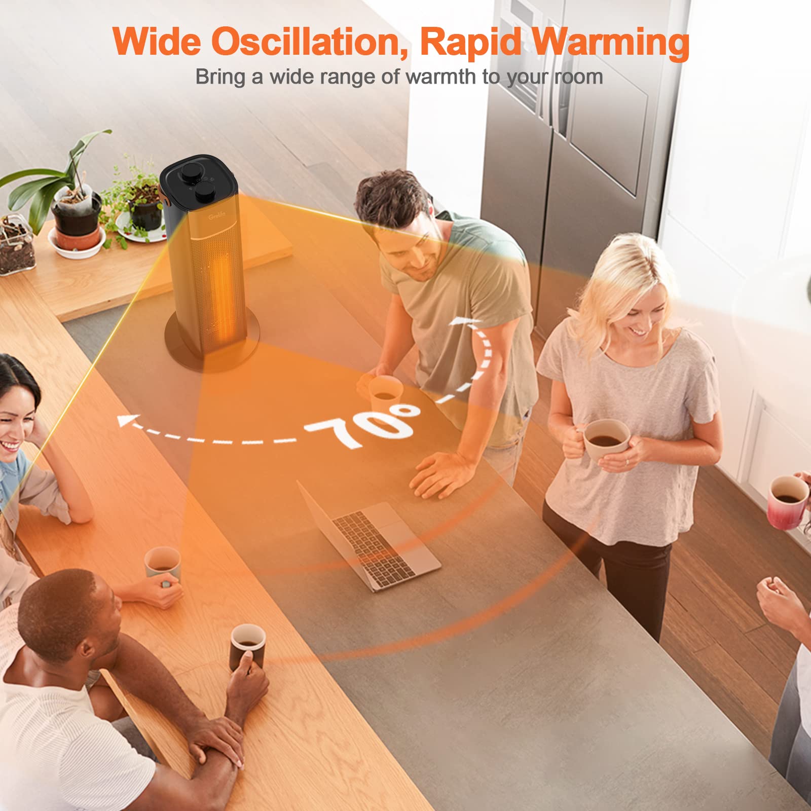 Grelife 18" Fast Heating Ceramic Heater, Widespread Oscillatio for Bedroom Office