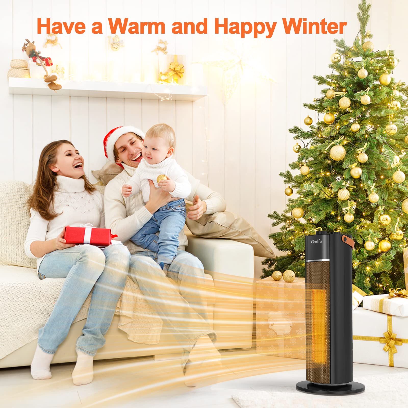Grelife 18" Fast Heating Ceramic Heater, Widespread Oscillatio for Bedroom Office