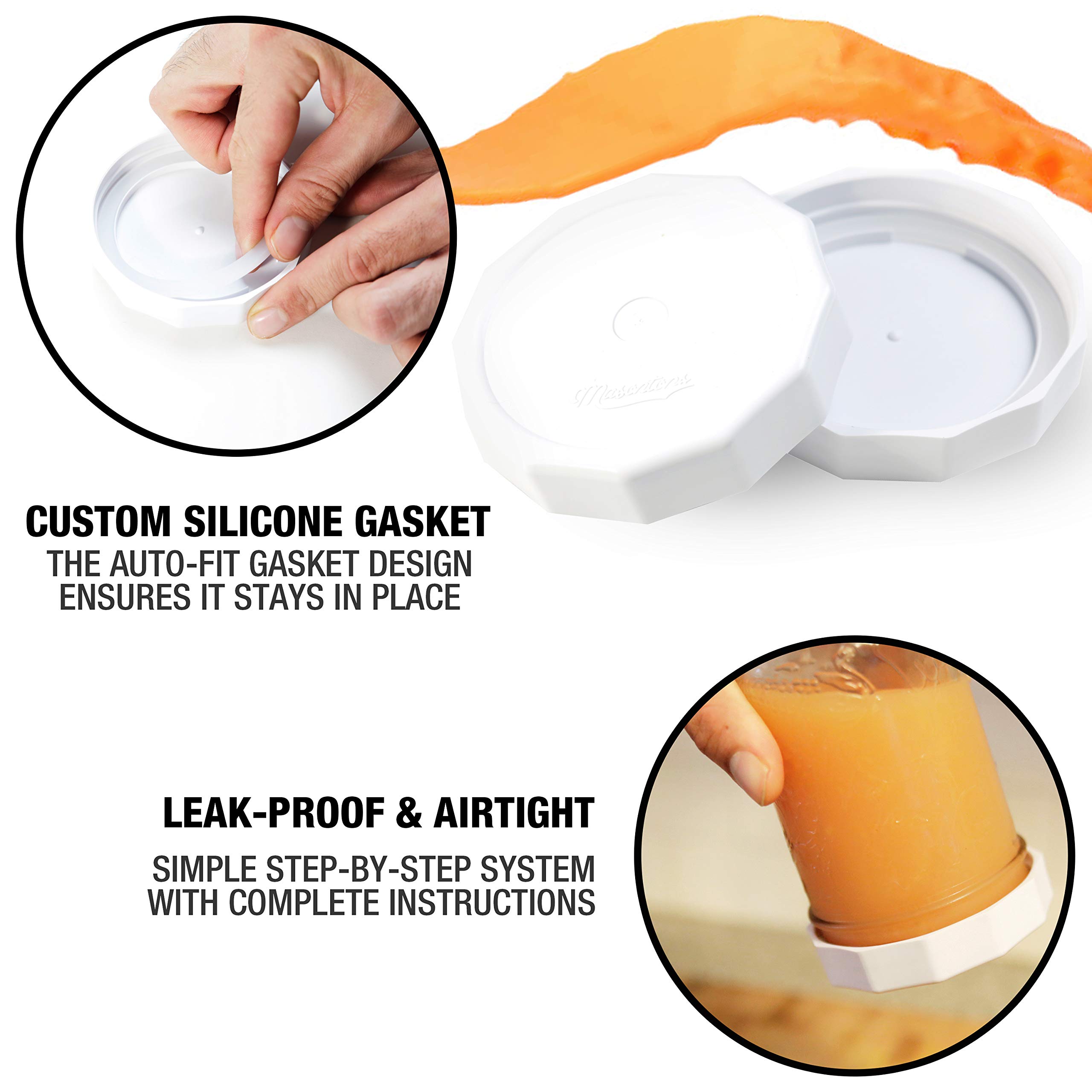 Masontops Tough Tops - Ball Regular Mouth Mason Jar Lids Plastic Leakproof - BPA-Free White Plastic Mason Jar Lids - Reusable Dry Canning Lids fit Ball Jars (Ball Mason Jars not included)