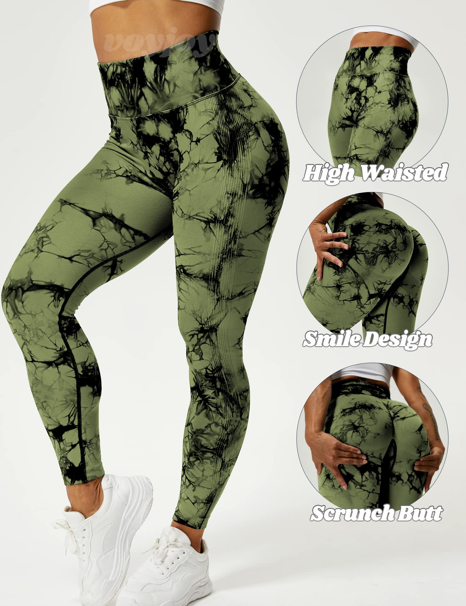 VOYJOY Seamless Leggings for Women High Waist Yoga Pants Scrunch Butt Lifting Elastic Tights Army Green
