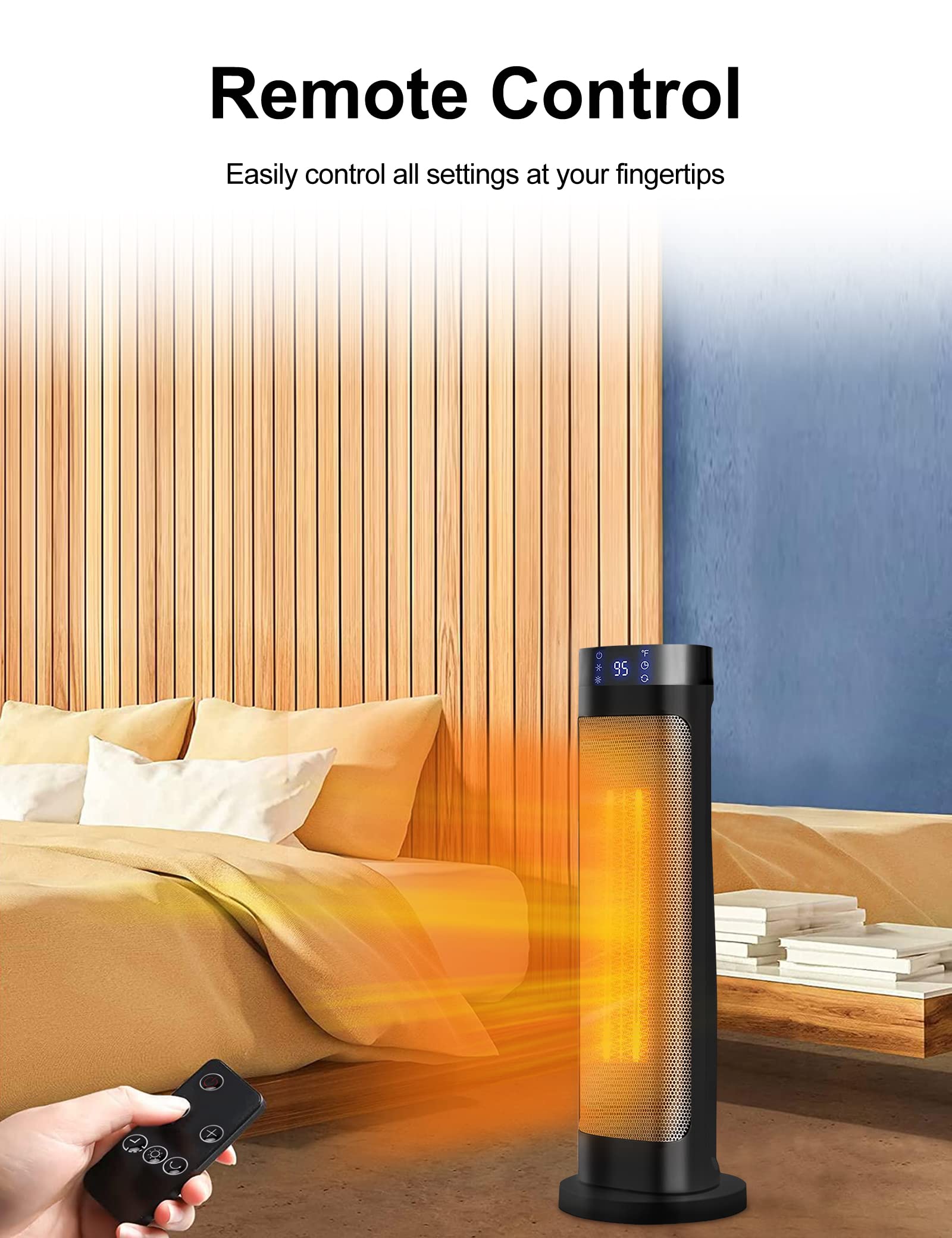 MEPTY Space Heater, 1500W Fast Heating Ceramic Electric Heaters with Remote,Thermostat, Oscillation, 1-12H Timer, Overheating & Tip-Over Protection, Portable Heater for Indoor Use (Black)
