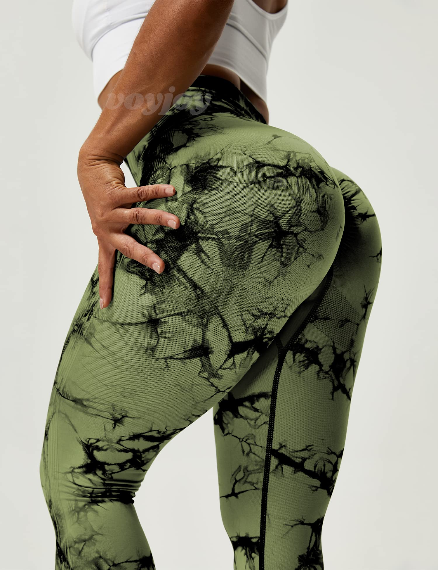 VOYJOY Seamless Leggings for Women High Waist Yoga Pants Scrunch Butt Lifting Elastic Tights Army Green