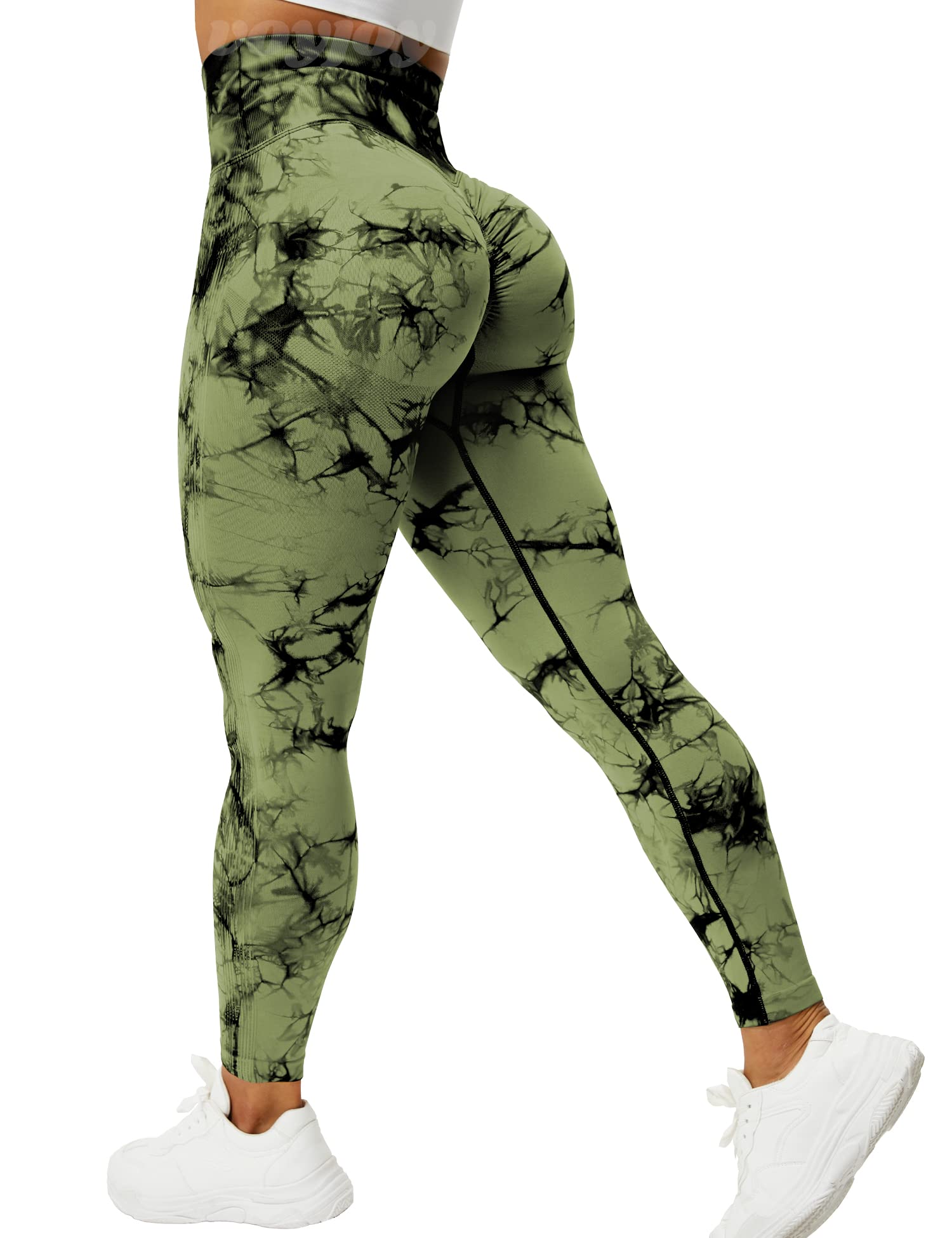 VOYJOY Seamless Leggings for Women High Waist Yoga Pants Scrunch Butt Lifting Elastic Tights Army Green