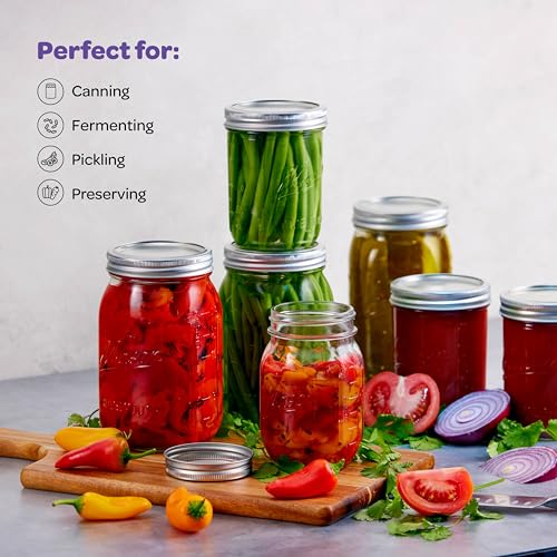SEWANTA Wide Mouth Mason Jars 16 oz With mason jar lids and Bands, mason jars 16 oz - For Canning, Fermenting, Pickling - Jar Décor - Microwave/Freeze/Dishwasher Safe. (22)