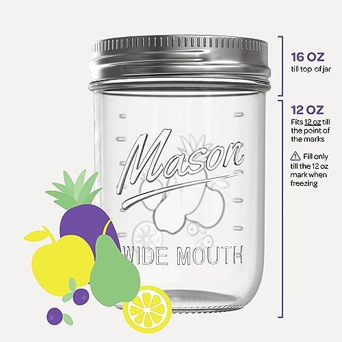 SEWANTA Wide Mouth Mason Jars 16 oz With mason jar lids and Bands, mason jars 16 oz - For Canning, Fermenting, Pickling - Jar Décor - Microwave/Freeze/Dishwasher Safe. (22)