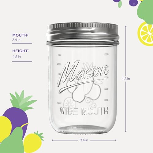 SEWANTA Wide Mouth Mason Jars 16 oz With mason jar lids and Bands, mason jars 16 oz - For Canning, Fermenting, Pickling - Jar Décor - Microwave/Freeze/Dishwasher Safe. (22)