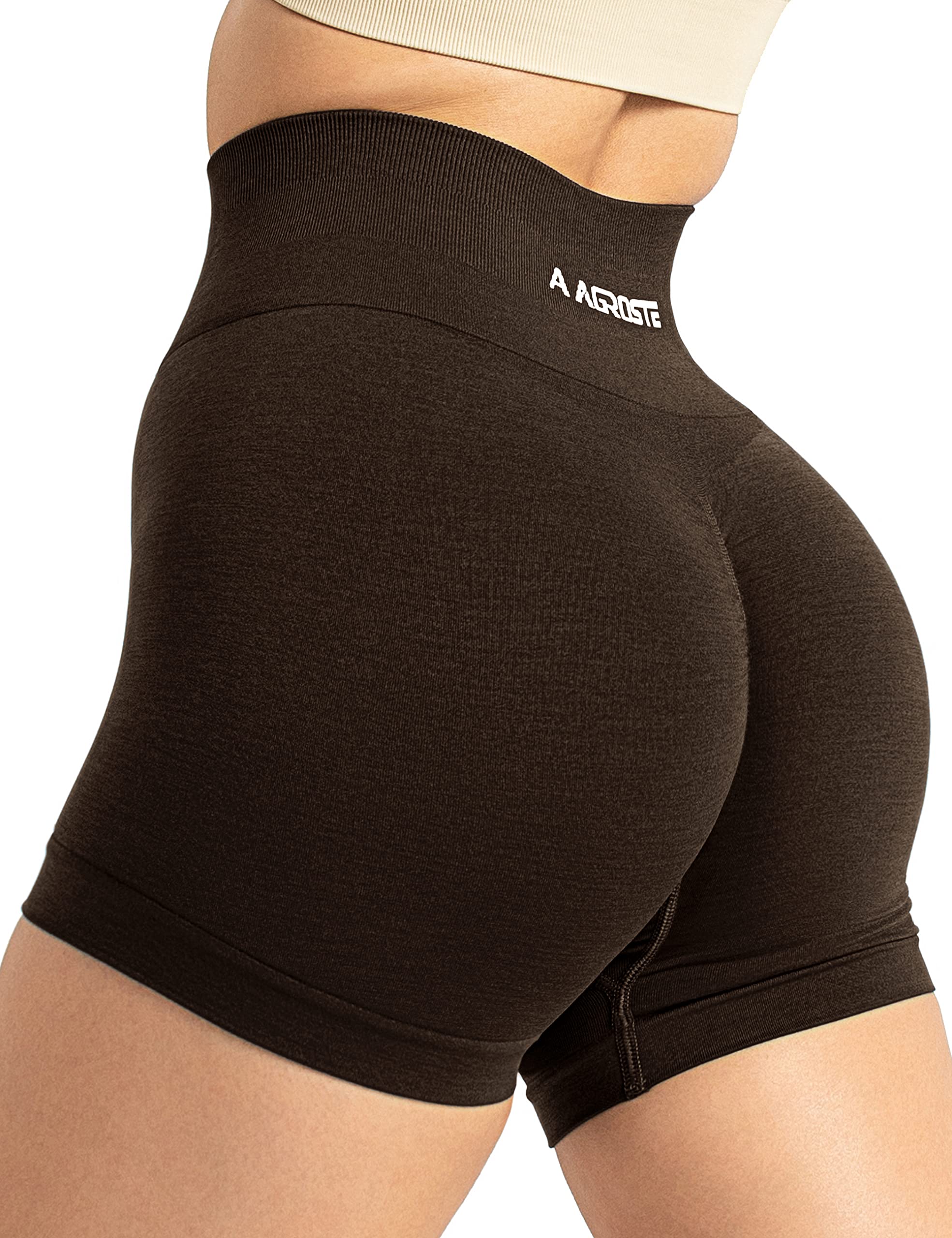 A AGROSTE Women 3.6" Intensify Workout Shorts with Pockets Seamless Scrunch Butt Lifting Gym Shorts High Waist Yoga Shorts