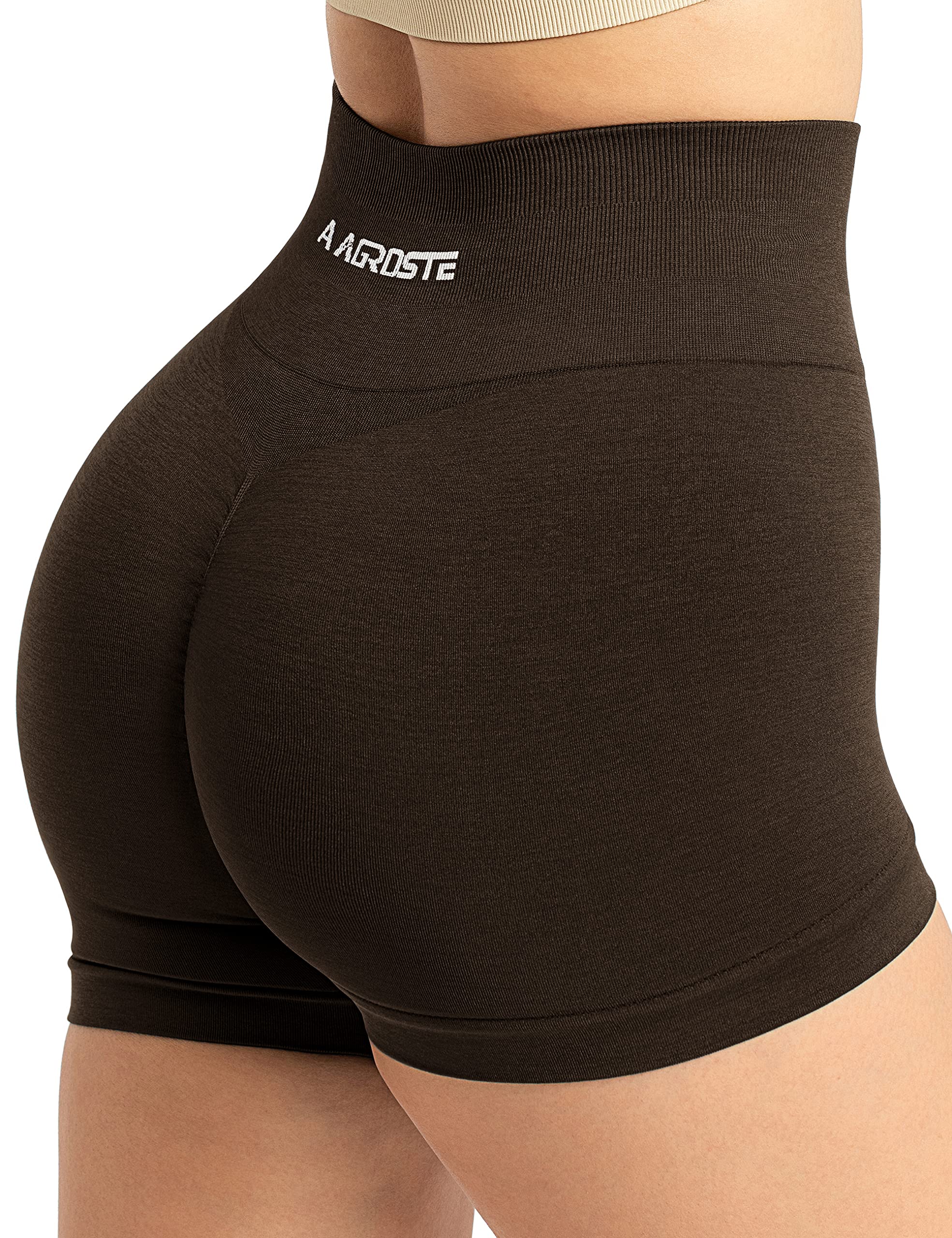 A AGROSTE Women 3.6" Intensify Workout Shorts with Pockets Seamless Scrunch Butt Lifting Gym Shorts High Waist Yoga Shorts
