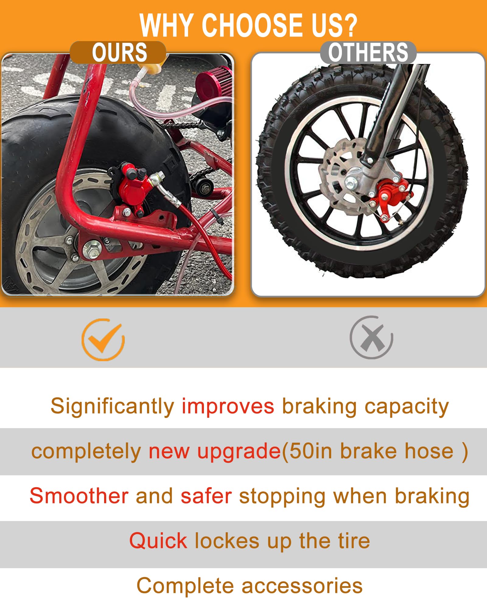 Mini Bike Brake Kit, Compatible with Bajaa Doodle Bug Dirt Bug DB30 97cc 2.8HP MiniBike Go Karts Hydraulic Disc Brake Caliper Assembly 180mm Rear Brake Disc Rotor with Pads Kit
