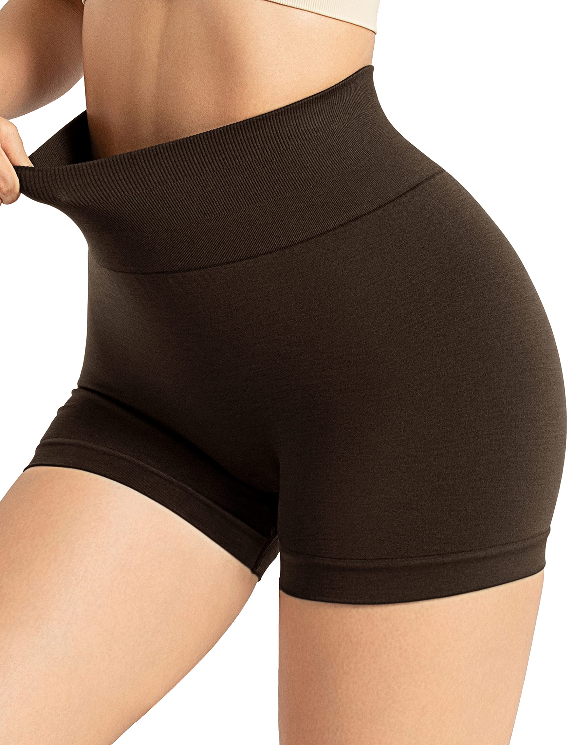 A AGROSTE Women 3.6" Intensify Workout Shorts with Pockets Seamless Scrunch Butt Lifting Gym Shorts High Waist Yoga Shorts