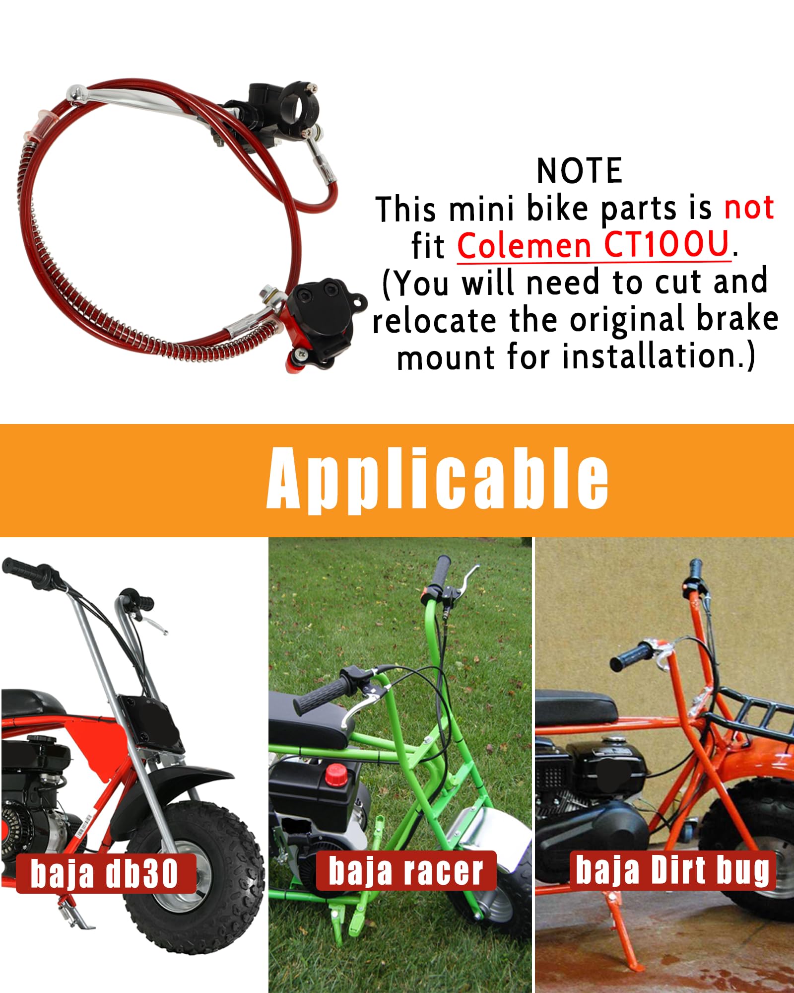Mini Bike Brake Kit, Compatible with Bajaa Doodle Bug Dirt Bug DB30 97cc 2.8HP MiniBike Go Karts Hydraulic Disc Brake Caliper Assembly 180mm Rear Brake Disc Rotor with Pads Kit