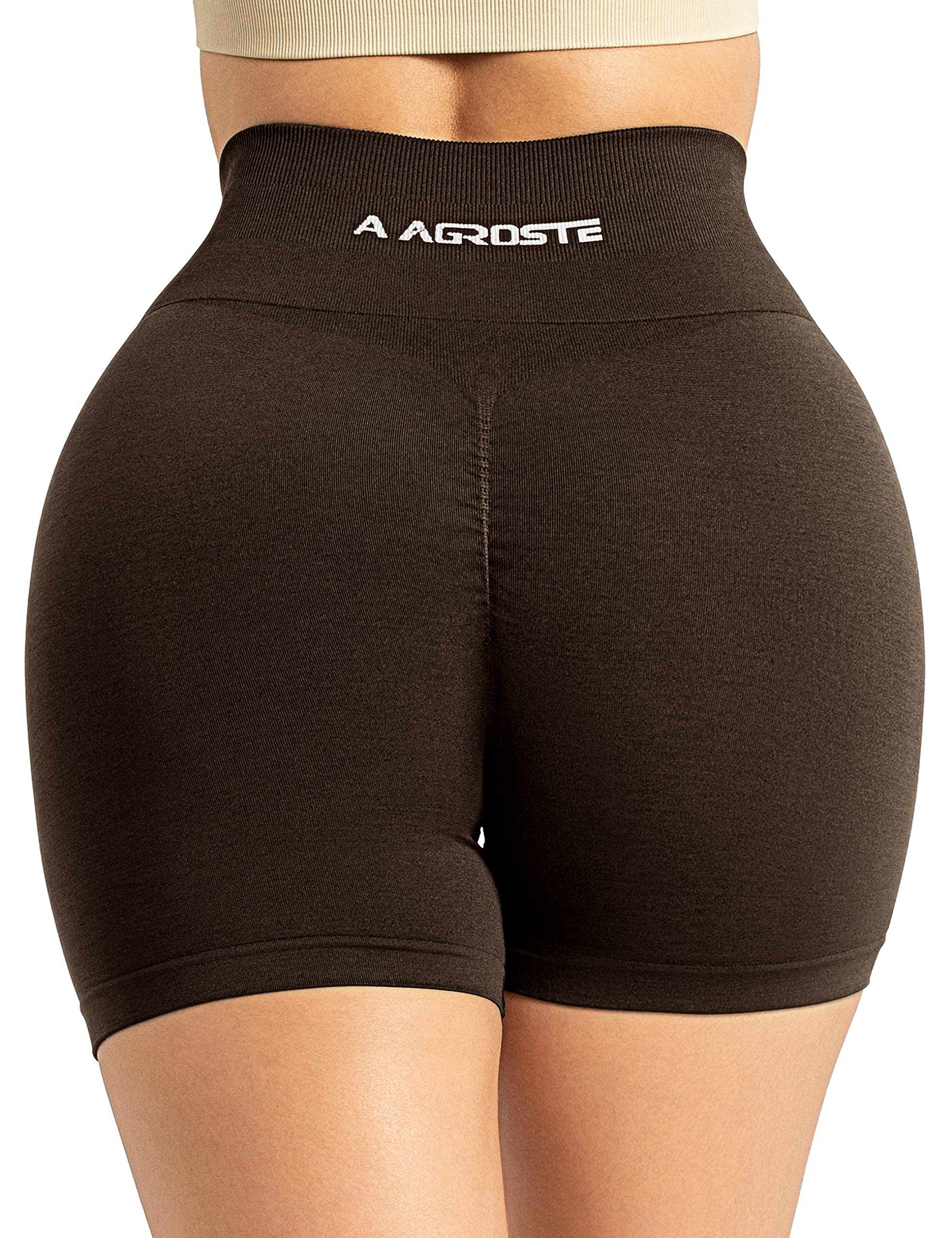 A AGROSTE Women 3.6" Intensify Workout Shorts with Pockets Seamless Scrunch Butt Lifting Gym Shorts High Waist Yoga Shorts