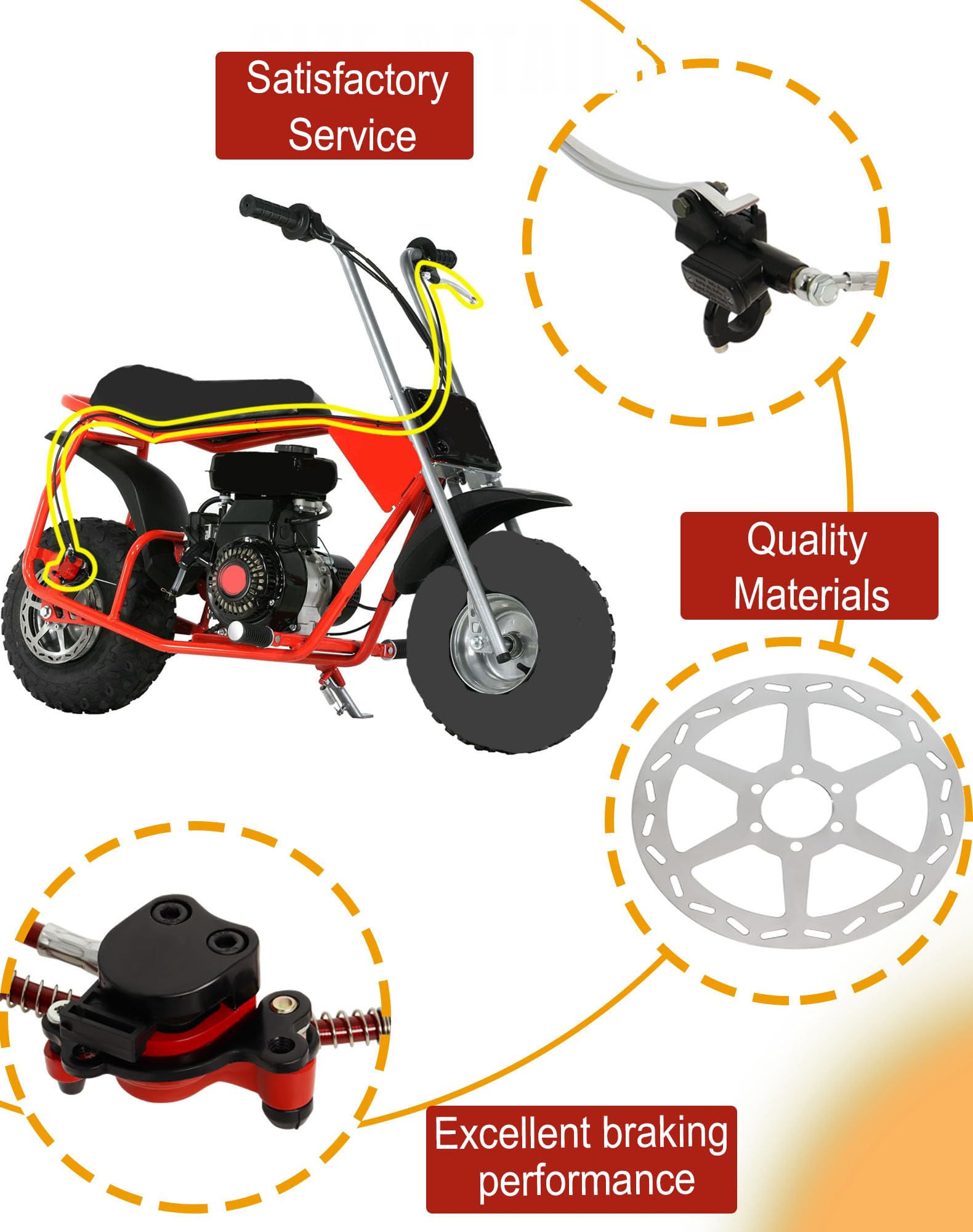 Mini Bike Brake Kit, Compatible with Bajaa Doodle Bug Dirt Bug DB30 97cc 2.8HP MiniBike Go Karts Hydraulic Disc Brake Caliper Assembly 180mm Rear Brake Disc Rotor with Pads Kit