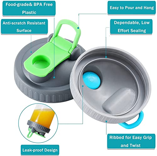 6 Pack Wide Mouth Flip Cap Mason Jar Lids for Ball Mason Jars, with Airtight Seal & Leak-proof, Easy Pouring Spout (Jars not Included) (3blue+3green)