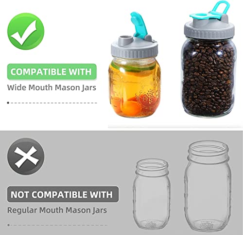 6 Pack Wide Mouth Flip Cap Mason Jar Lids for Ball Mason Jars, with Airtight Seal & Leak-proof, Easy Pouring Spout (Jars not Included) (3blue+3green)