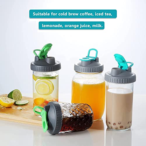 6 Pack Wide Mouth Flip Cap Mason Jar Lids for Ball Mason Jars, with Airtight Seal & Leak-proof, Easy Pouring Spout (Jars not Included) (3blue+3green)