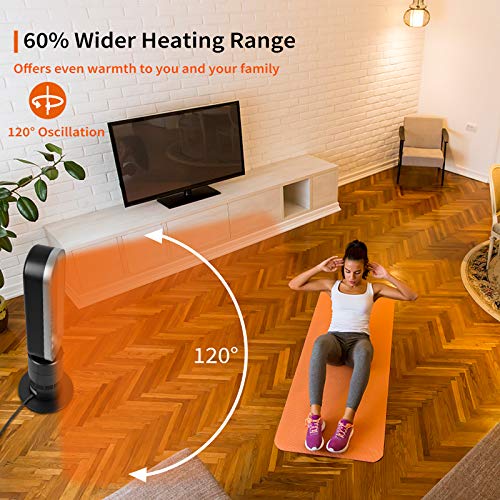 HealSmart 32-inch Space Heater Bladeless Tower Fan, Heater & Fan Combo, 9H Timer 10 Speeds with Remote Control, Air Circulator Fan for Home