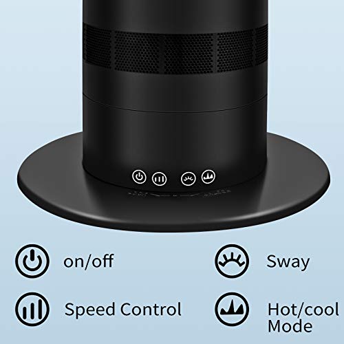 HealSmart 32-inch Space Heater Bladeless Tower Fan, Heater & Fan Combo, 9H Timer 10 Speeds with Remote Control, Air Circulator Fan for Home