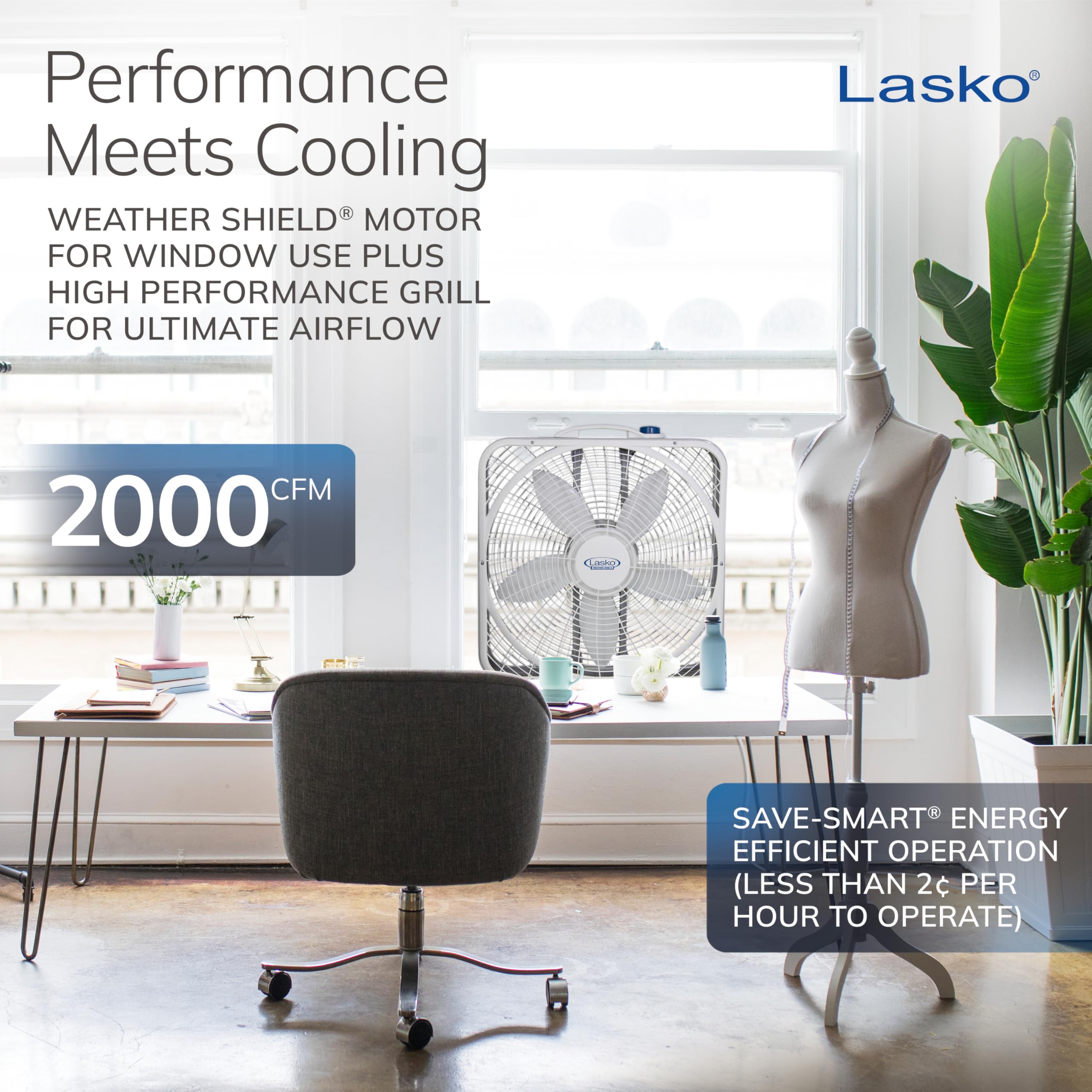 Lasko 20″ Weather-Shield Performance Box Fan-Features Innovative Wind Ring System for Up to 30% More Air, 20 Inch, 3720
