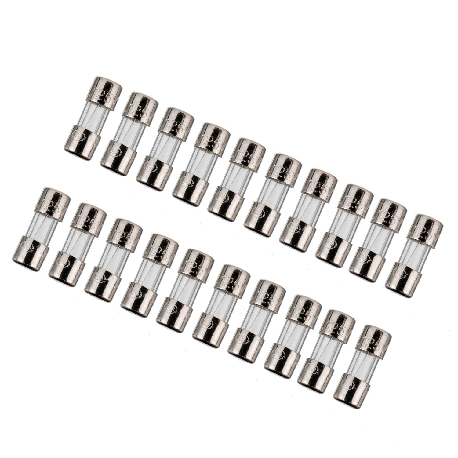 BOJACK Mini Fuse 3.6x10mm 2.5A 2.5amp 125V 0.14x0.39 Inch F2.5AL125V Fast-Blow Glass Fuses (Pack of 20)