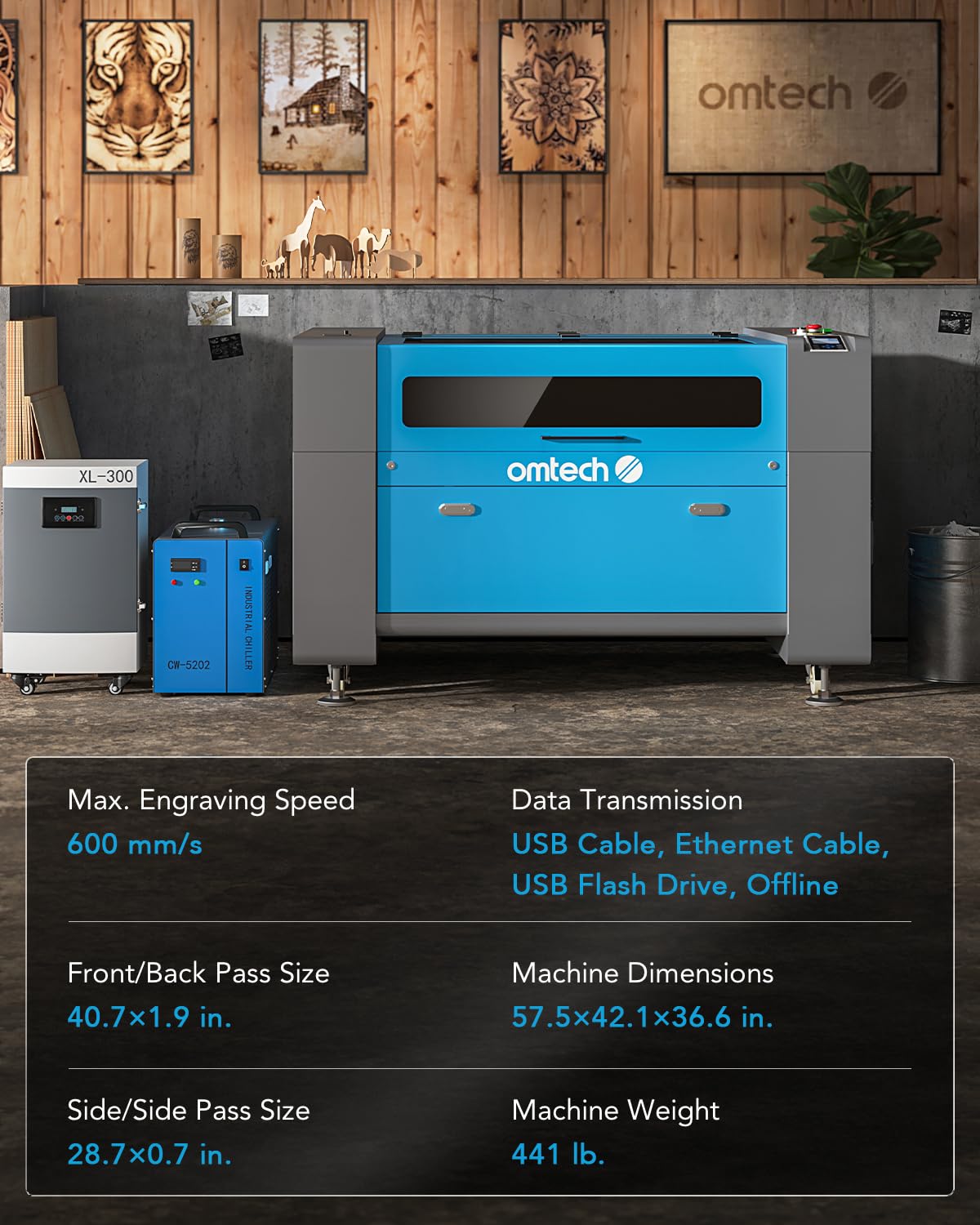 OMTech 90W CO2 Laser Engraver with LightBurn, 24x35 Inch Laser Engraving Cutting Machine with Autofocus Ruida Control Panel 4 Way Pass Air Assist, Commercial Laser Cutter for Wood Glass Acrylic More