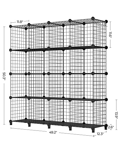 DINMO Wire Cube Storage Organizer, 16-Cube Metal Grid Storage Shelves, Modular Storage System, Closet Organizer, Ideal for Home, Office, Living Room, Stackable, 12" x 12", Black