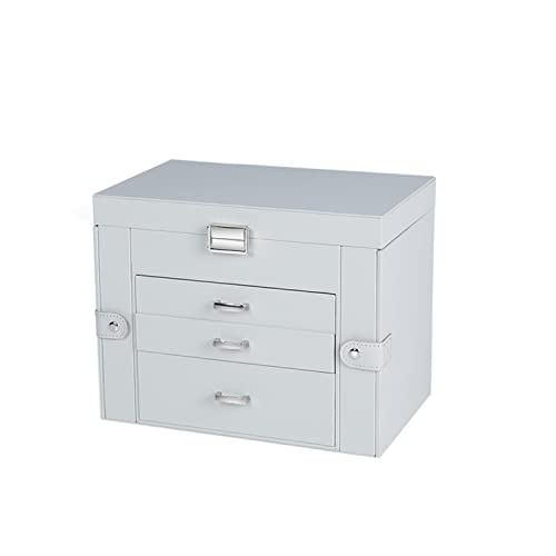 DQUTAR Jewelry Box for Women 4-layer Leather Large Jewelry Organizer Box with Drawers&Mirror for Necklace/Ring/Earring/Watch Storage (Grey)