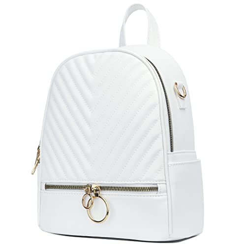 KKXIU Convertible Mini Leather Backpack Purse For Women and Teen Girls Small Quilted Daypack with Colorful Strap (A-white)
