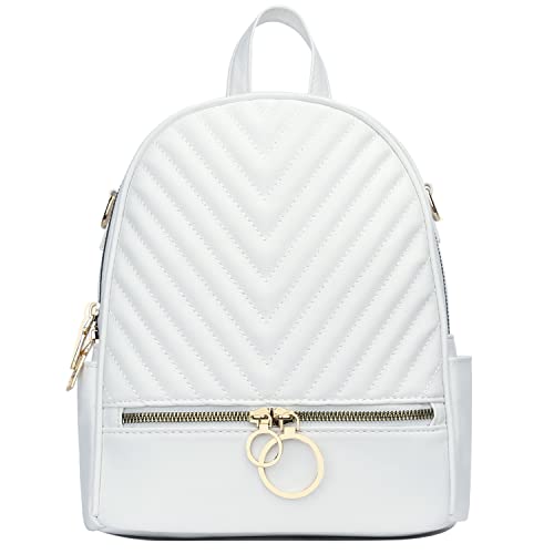 KKXIU Convertible Mini Leather Backpack Purse For Women and Teen Girls Small Quilted Daypack with Colorful Strap (A-white)