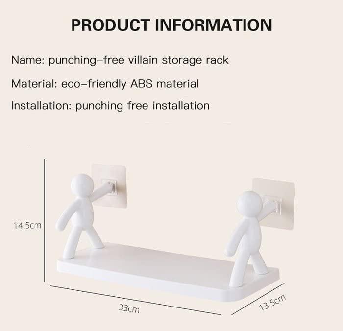 Poluom The Kitchen Toilet Receive Shelf, Cute Villain Floating Shelves, Kitchen Wall Mounted Shelf, Bathroom Bedroom Storage Rack, Punching-Free, No Glue Marks (Grey, 2PCS)