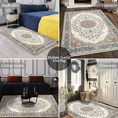 Bayson Area Rug Blue and Brown Persian Texture Abstract Painting Modern Home Decor Small Floor Rug 3' X 5' (91cmX 152cm) Carpet